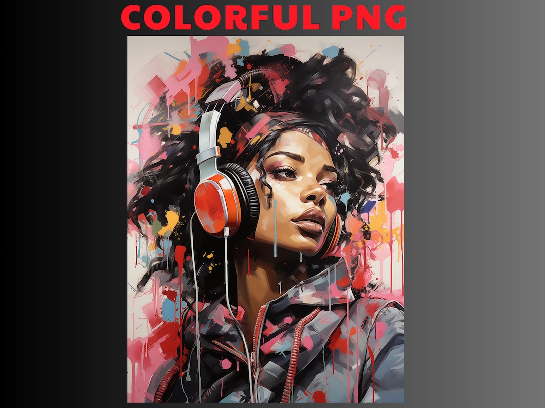 Black African American Woman Urban Art Printable Digital Download PNG ...