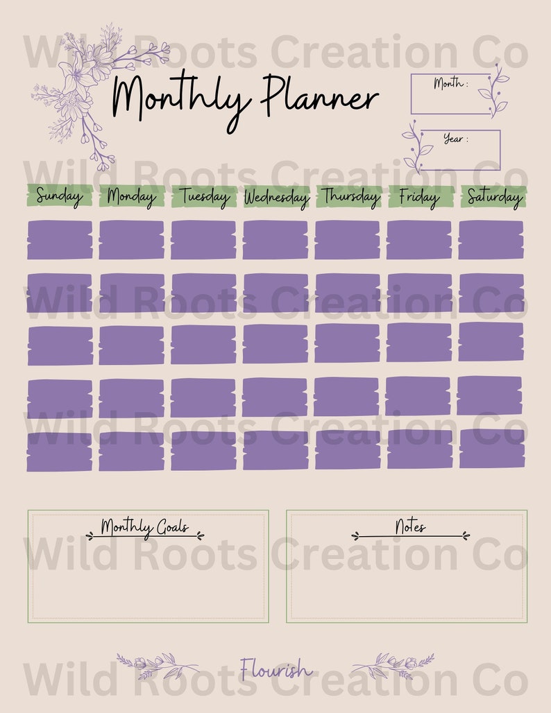 Digital Wildflower Planner Title Pages - Monthly and Daily Planner ...