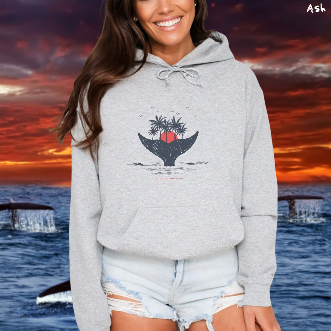 Sunset Whale Tail Hoodie: Palm Tree Ocean Graphic, Beachy Pullover - Etsy