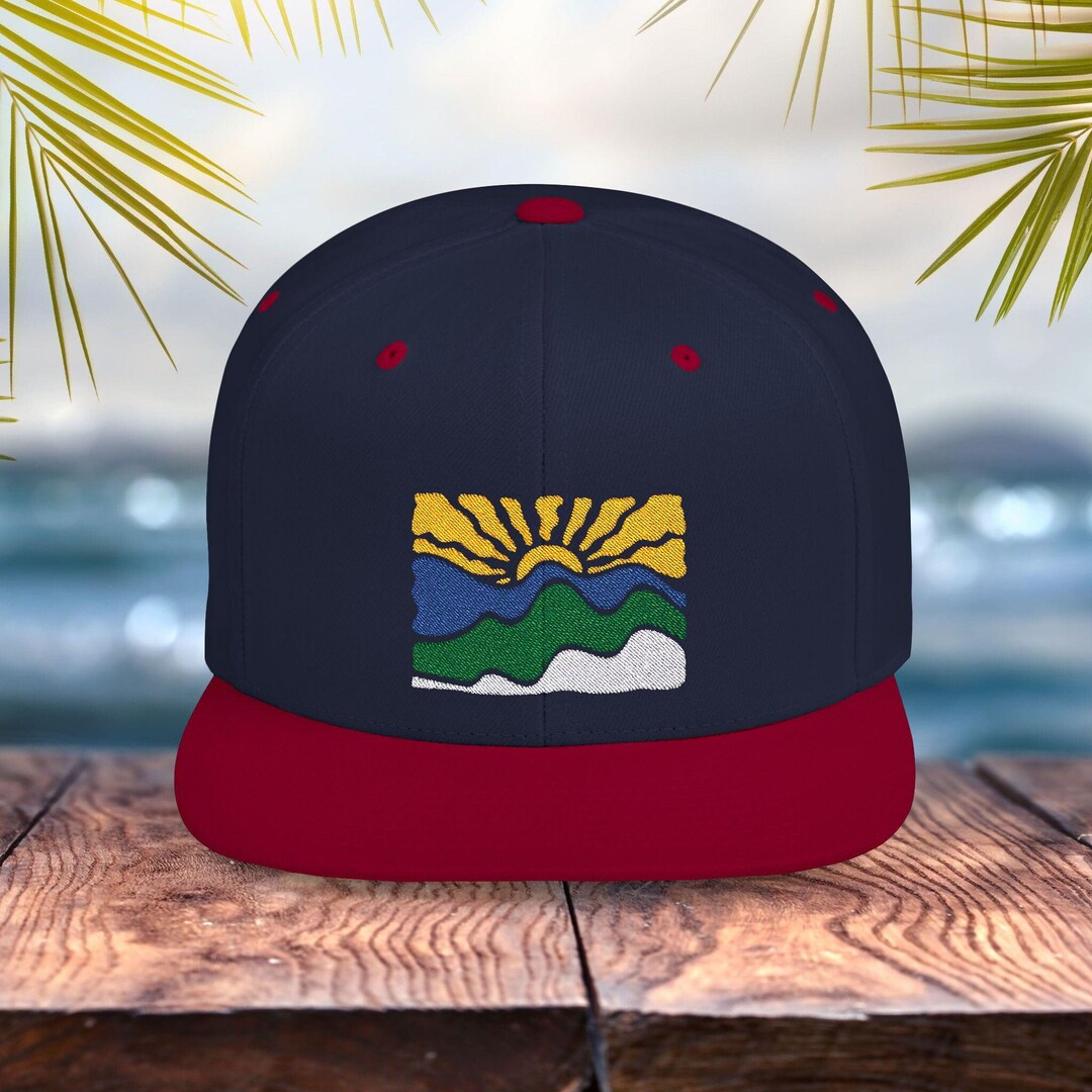 Embroidered Open Ocean Waves at Sunset Flat Bill Snapback Hat, Favorite ...