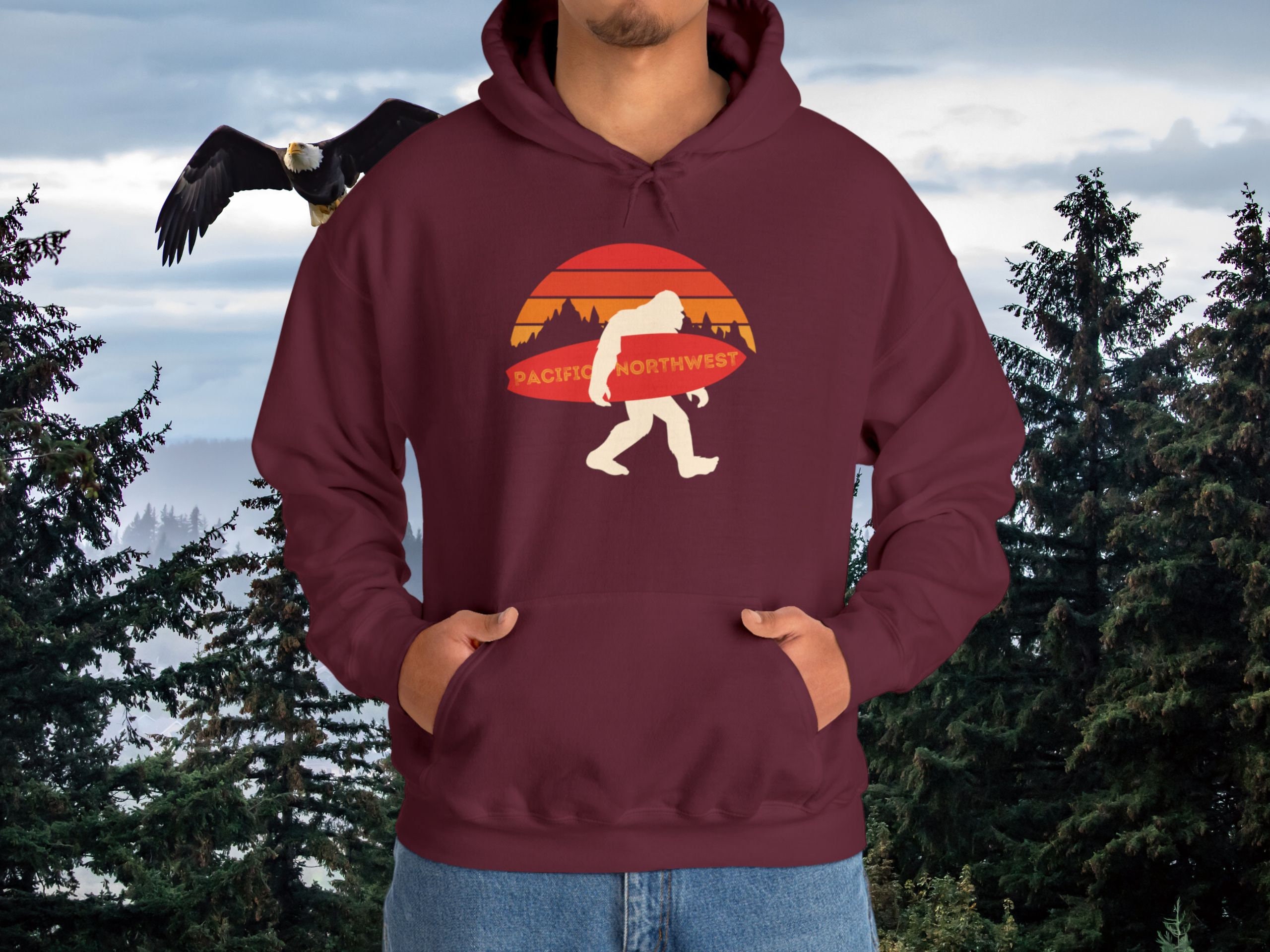 Sasquatch Hoodie Bigfoot PNW Hooded Sweatshirt, Yeti Lover Gift Outdoor ...