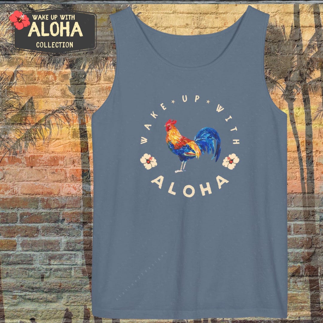 Rooster Hibiscus Tank Top: Tropical Island Print Cotton Beach Wear - Etsy