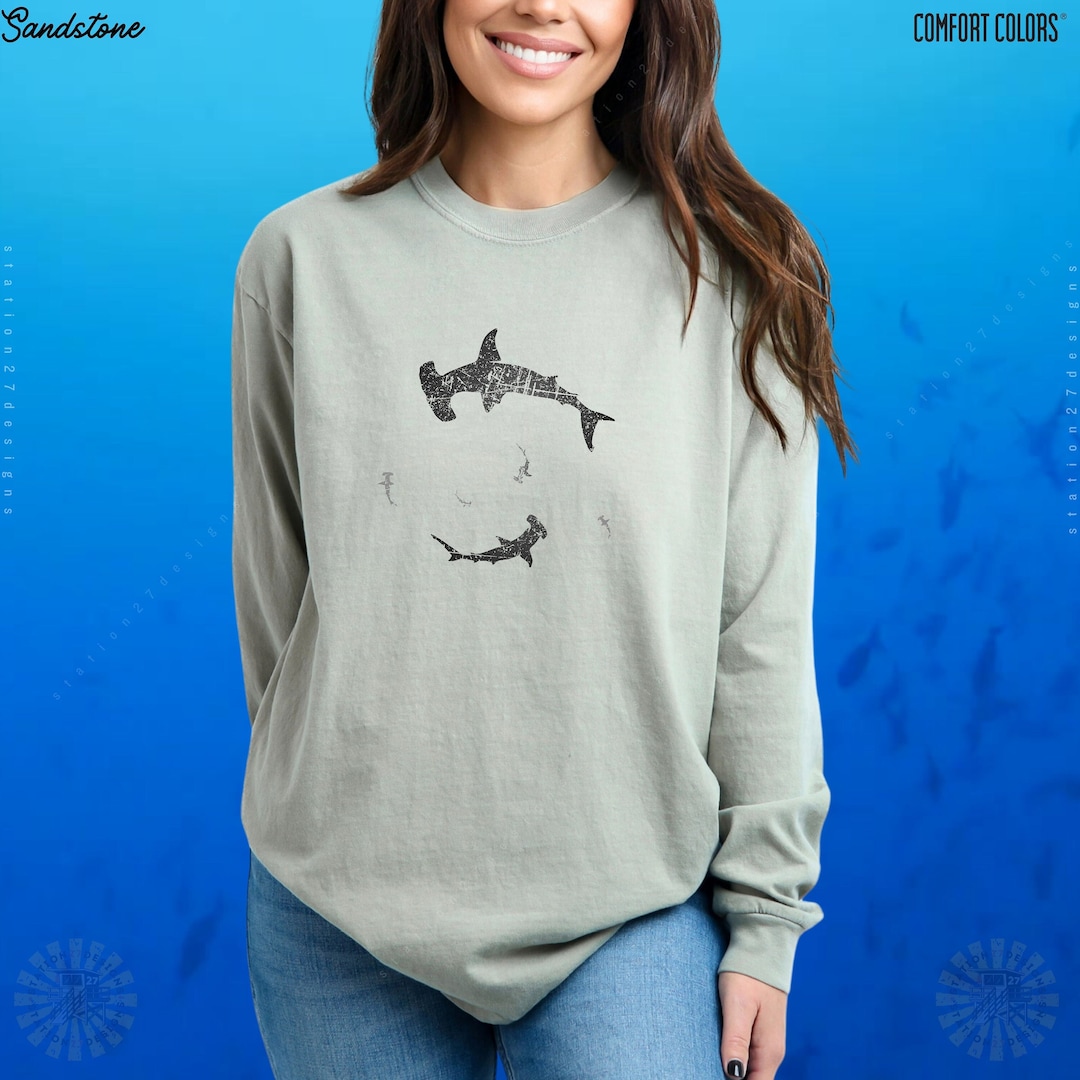 Hammerhead Shark Long Sleeve Tee: Ocean Inspired Style Comfort Colors ...