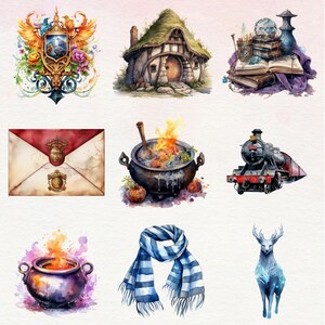 60 Watercolor Wizard School Clipart | Magic School Items Clipart Bundle ...