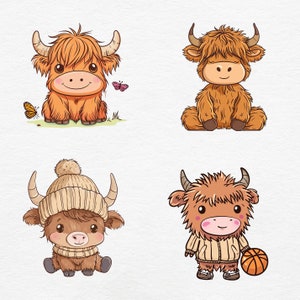 Highland Cow Clipart Bundle | 20 Cute Cows Pngs, Baby Highland Cow ...