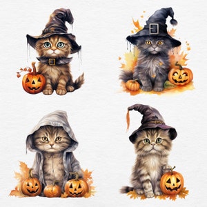 Halloween Cats Clipart Bundle | Watercolor Spooky Cats PNG, Bewitching ...