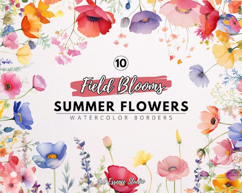 Watercolor Floral Borders 10 Wild Flowers Border - Etsy