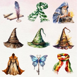 60 Watercolor Wizard School Clipart | Magic School Items Clipart Bundle ...