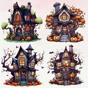 Halloween House Clipart | 20 Haunted House Watercolor Pngs, Halloween ...