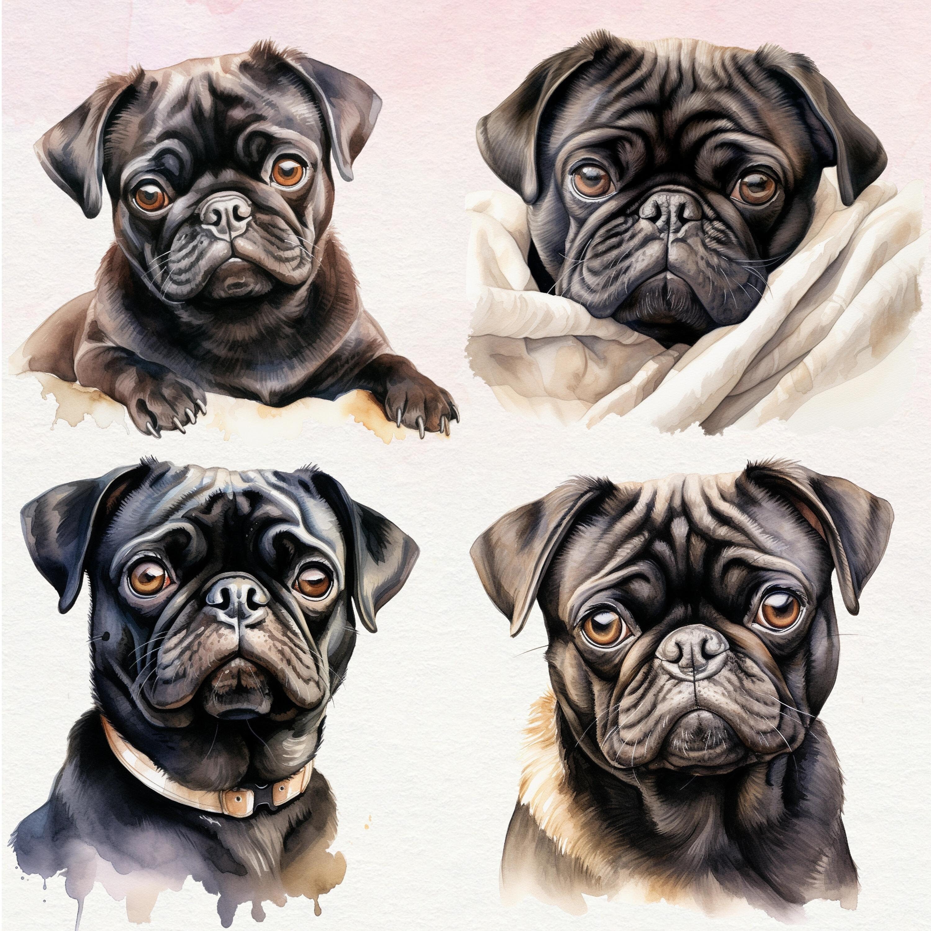 Black Pug Clipart Watercolor Pug Clipart Bundle Dog PNG - Etsy Canada