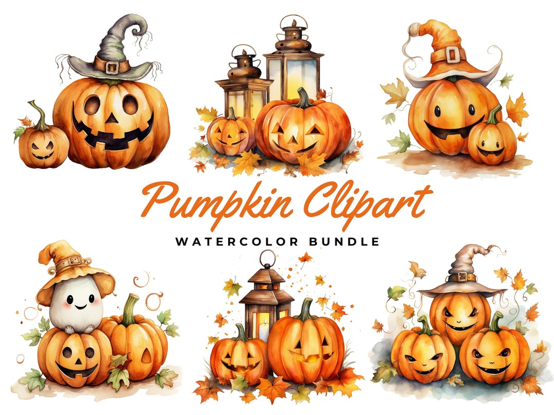 Halloween Pumpkins Clipart Bundle | 16 Watercolor Pumpkin Pngs, Cute ...