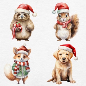 Christmas Animals Clipart PNG | Watercolor Christmas Gift Clipart ...