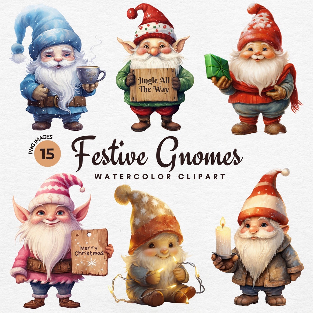 Watercolor Christmas Gnomes Clipart 15 Festive Gnomes - Etsy