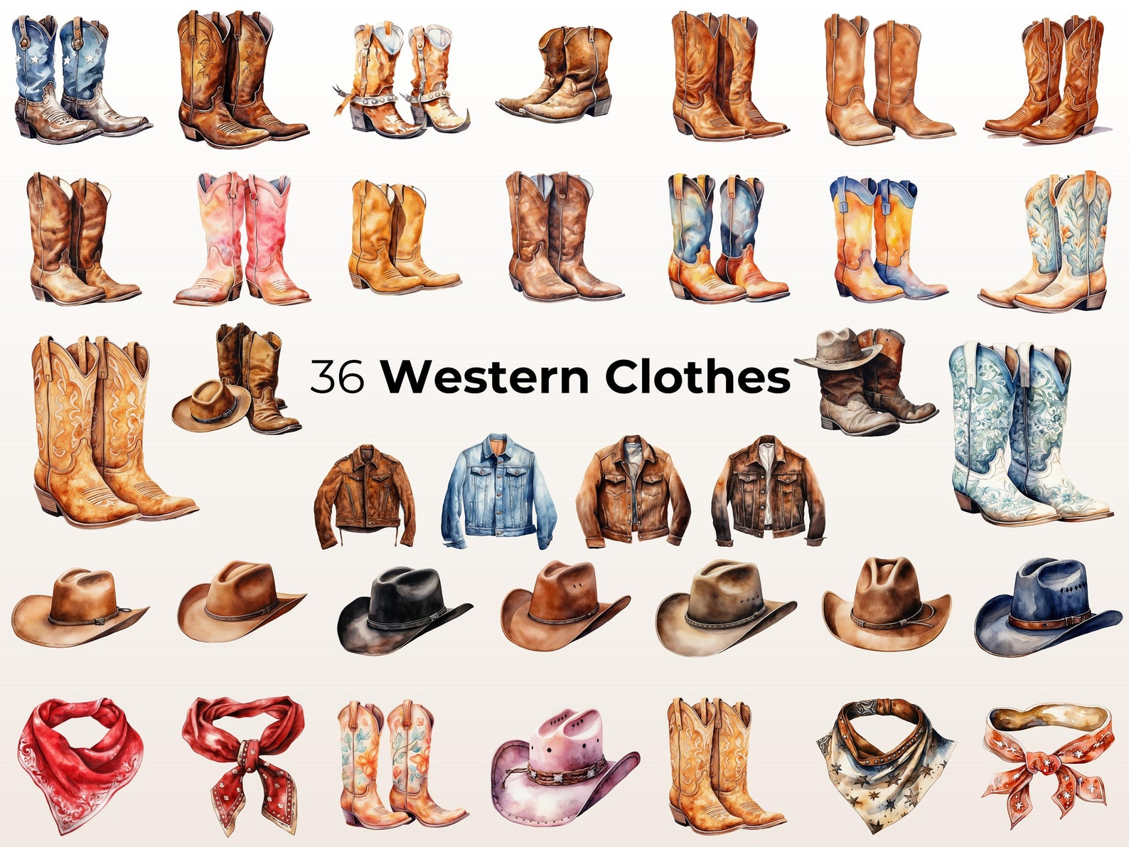 Watercolor Western Clipart 150 Texas Horse Ranch Cowboy - Etsy
