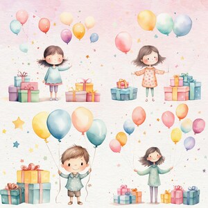 Watercolor Birthday Clipart Pack | Gift Clipart, Balloons Clipart ...