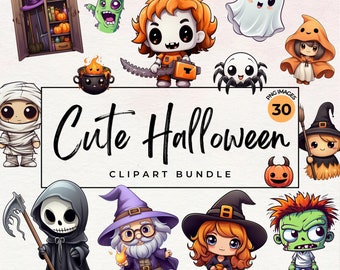 Cute Halloween Clipart Bundle 30 Kawaii Halloween Clipart for Paper ...