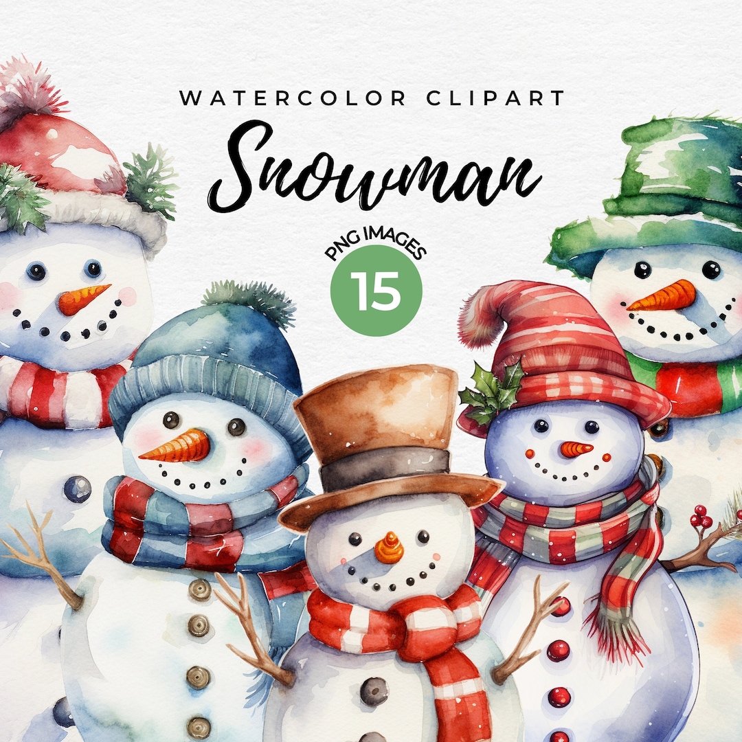 Watercolor Snowman Collection Clipart | 15 Festive Snowman Pngs, Winter ...