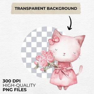 Watercolor Cute Valentine Cats Clipart | 20 Heart Kitty Pngs for Card ...