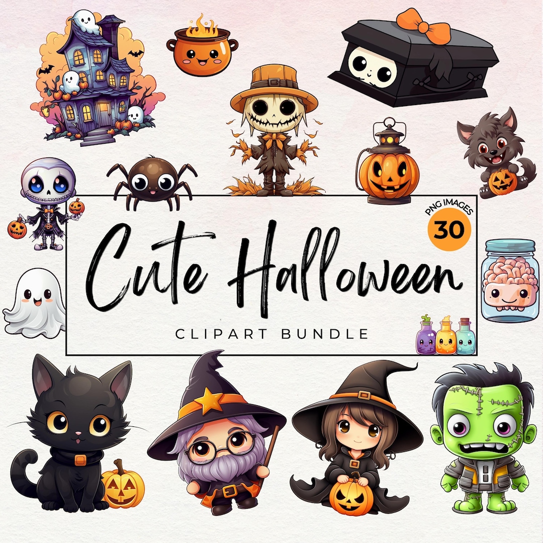 Cute Halloween Clipart Bundle | 30 Kawaii Halloween Clipart for Paper ...
