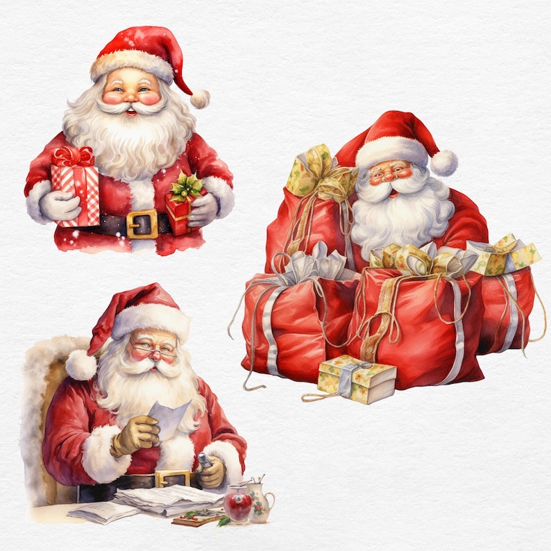 Santa Claus Clipart Watercolor Santa PNG, Perfect for Card Making ...