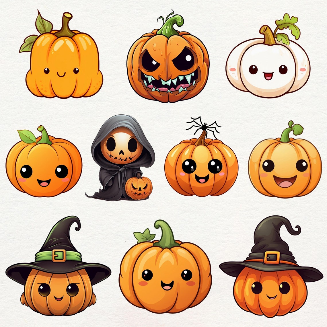 Cute Pumpkin Clipart Bundle | 20 Kawaii Halloween Pumpkin Pngs for ...