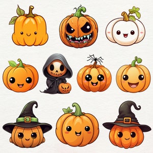 Cute Pumpkin Clipart Bundle | 20 Kawaii Halloween Pumpkin Pngs for ...