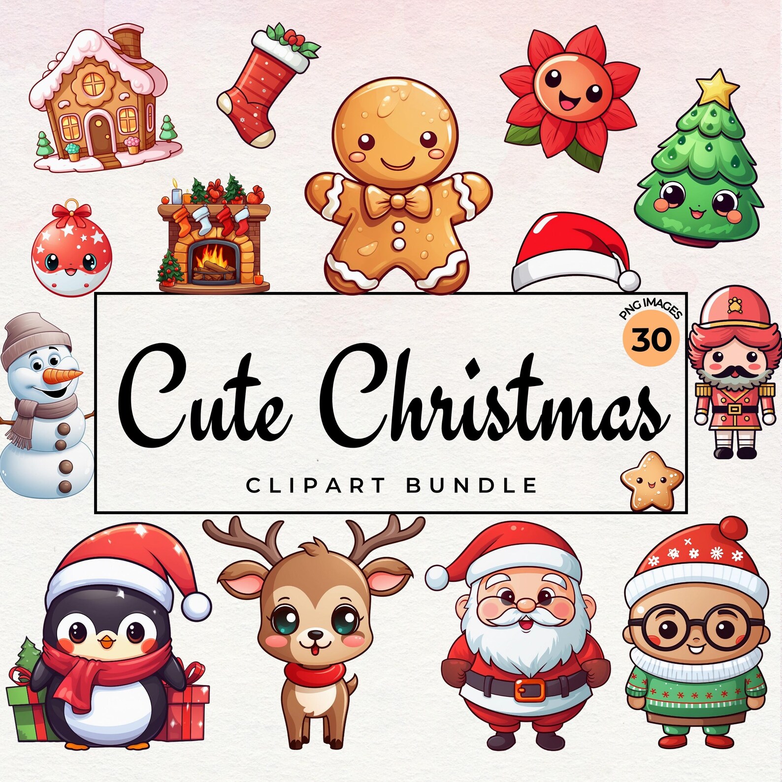 Cute Christmas Clipart PNG | 30 Kawaii Christmas Gift Clipart, Winter ...