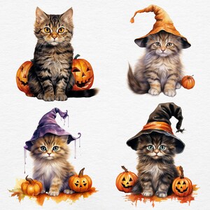 Halloween Cats Clipart Bundle | Watercolor Spooky Cats PNG, Bewitching ...