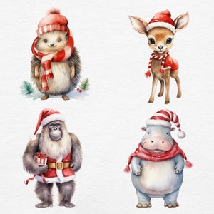 Christmas Animals Clipart PNG | Watercolor Christmas Gift Clipart ...