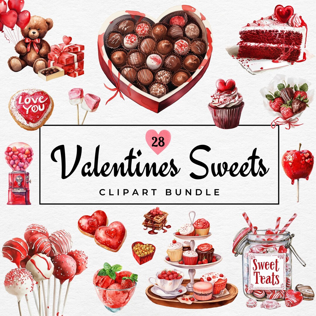 Sweet Valentine Clipart Bundle | 28 Watercolor Valentines Day Clipart ...