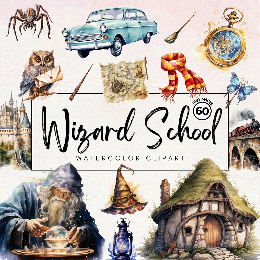 60 Watercolor Wizard School Clipart | Magic School Items Clipart Bundle ...