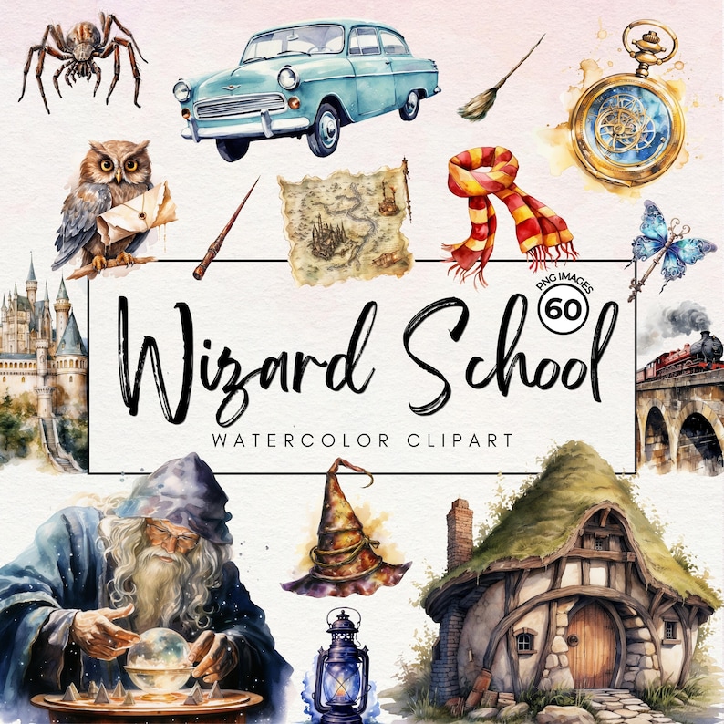 60 Watercolor Wizard School Clipart Magic School Items - Etsy