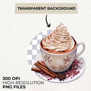 Watercolor Hot Chocolate Clipart | Hot Cocoa PNG, Card Making, Printing ...