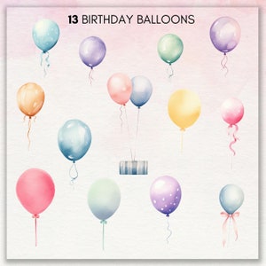 Watercolor Birthday Clipart Pack | Gift Clipart, Balloons Clipart ...