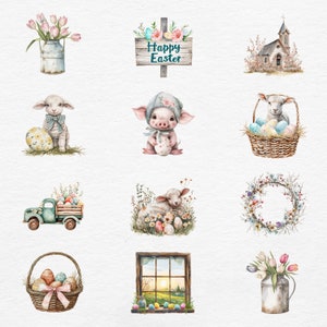Country Farmhouse Easter Clipart | 46 Watercolor Easter Farm PNG Bundle ...