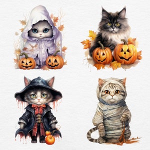 Halloween Cats Clipart Bundle | Watercolor Spooky Cats PNG, Bewitching ...
