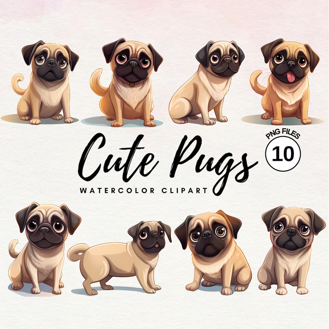 Pug Clipart Bundle | Cute Pugs Kawaii Dog Art for Dog Moms, Perfect for ...