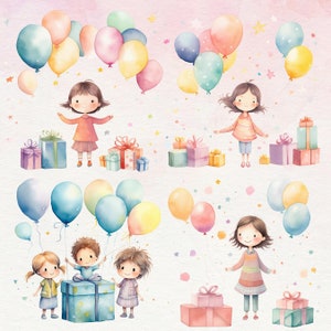 Watercolor Birthday Clipart Pack | Gift Clipart, Balloons Clipart ...