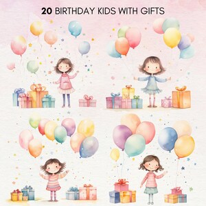Watercolor Birthday Clipart Pack | Gift Clipart, Balloons Clipart ...
