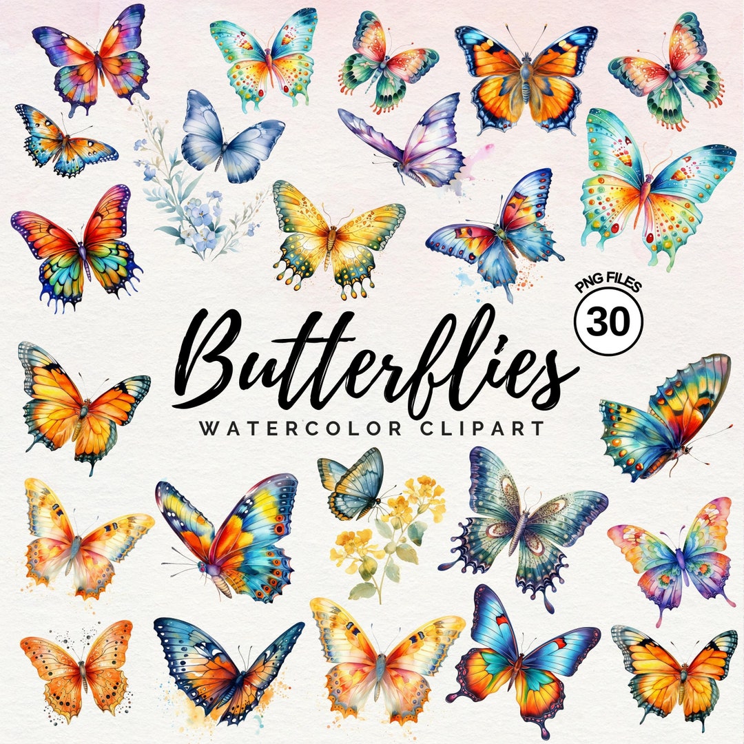 Butterfly Clipart Bundle | 30 Watercolor Butterfly PNG Painted ...