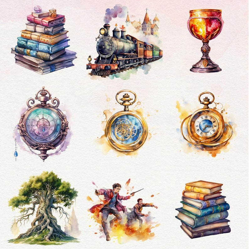 60 Watercolor Wizard School Clipart | Magic School Items Clipart Bundle ...