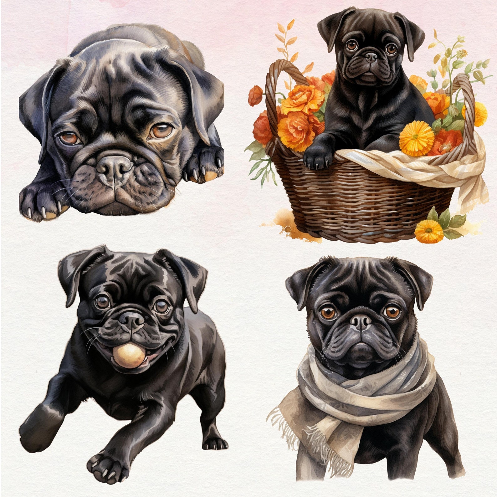 Black Pug Clipart Watercolor Pug Clipart Bundle Dog PNG - Etsy Canada