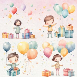 Watercolor Birthday Clipart Pack | Gift Clipart, Balloons Clipart ...