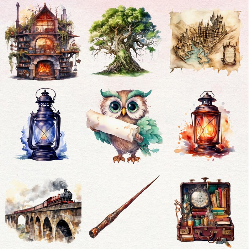 60 Watercolor Wizard School Clipart | Magic School Items Clipart Bundle ...