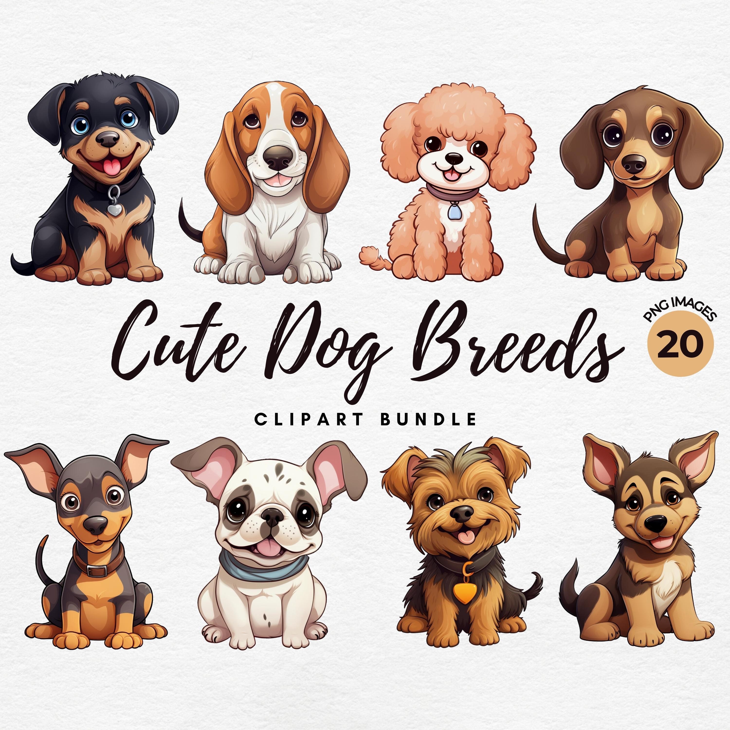 Dogs Clipart Bundle | 20 Cute Dog Breeds SVG PNG Printable, Kawaii Dogs ...