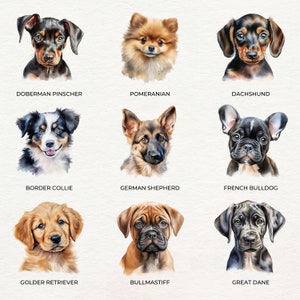 Watercolor Puppy Clipart | 30 Dog Breeds Clipart Bundle, Puppy Dog ...