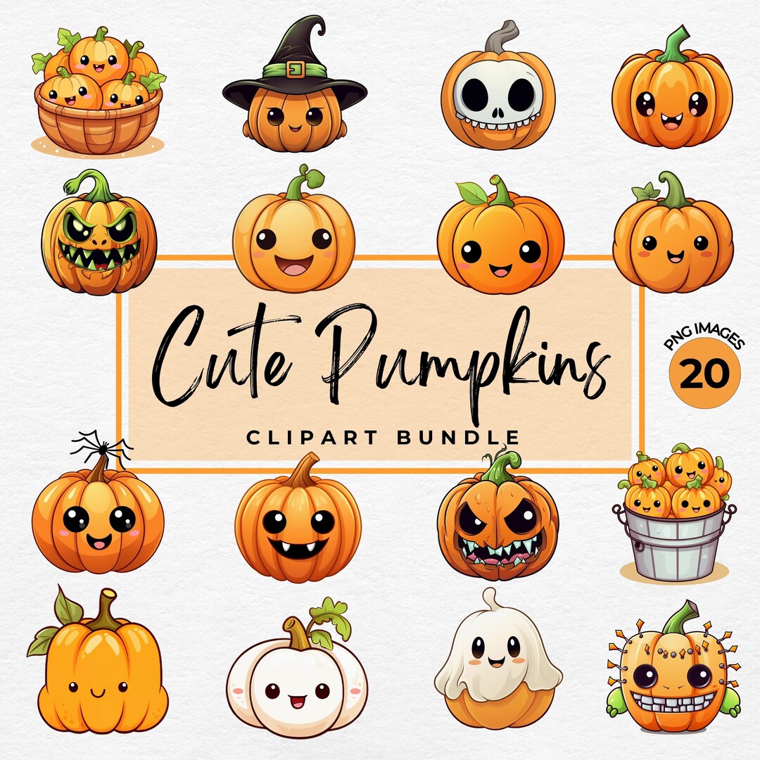 Cute Pumpkin Clipart Bundle | 20 Kawaii Halloween Pumpkin Pngs for ...