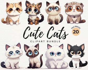 Cats Clipart Bundle PNG JPG Cute Cats for Card Making, Printing ...