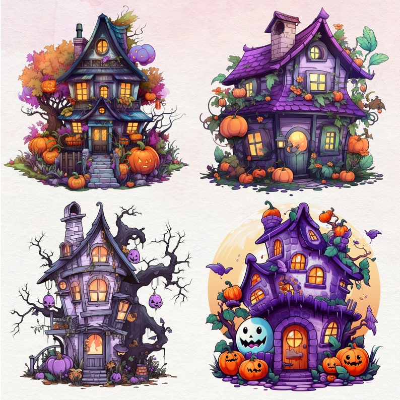 Halloween House Clipart | 20 Haunted House Watercolor Pngs, Halloween ...