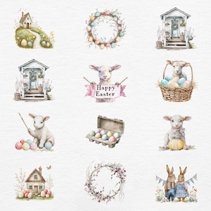 Country Farmhouse Easter Clipart | 46 Watercolor Easter Farm PNG Bundle ...